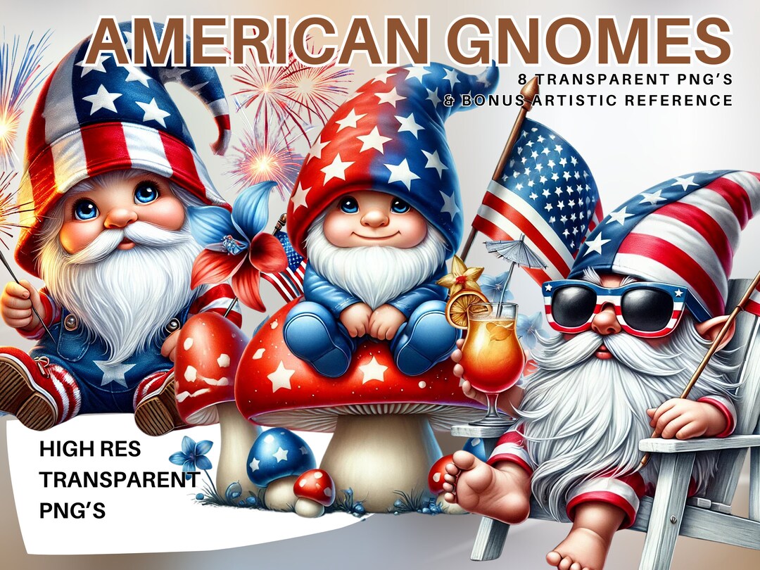 American Gnomes Pngs - Set of 8 High Res, Transparent Clip Art, Ai ...