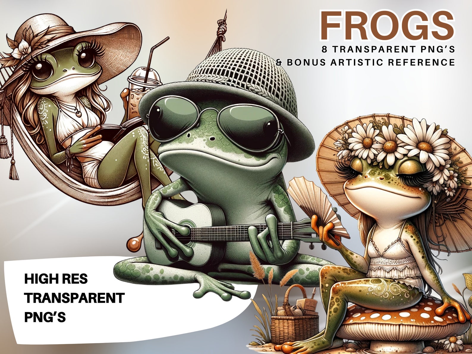 Set of 8 High Resolution Frog Clip Art Pngs - 300dpi, Transparent ...