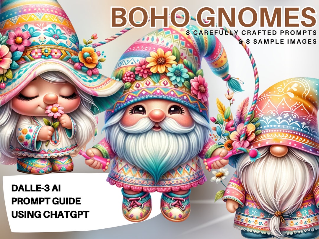 Boho Gnomes, Dall-e3 & Chatgpt V4 AI Art Prompt Guide and Sample Images ...