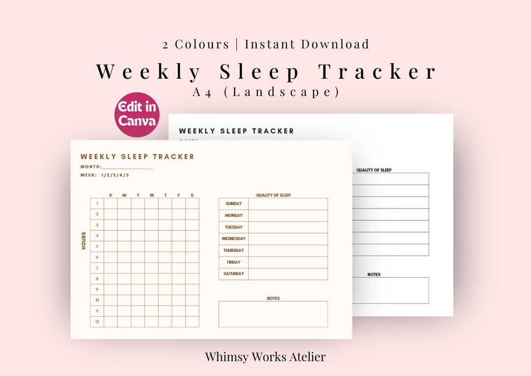 Weekly Sleep Tracker, Editable Template, Canva Template, Minimalistic ...