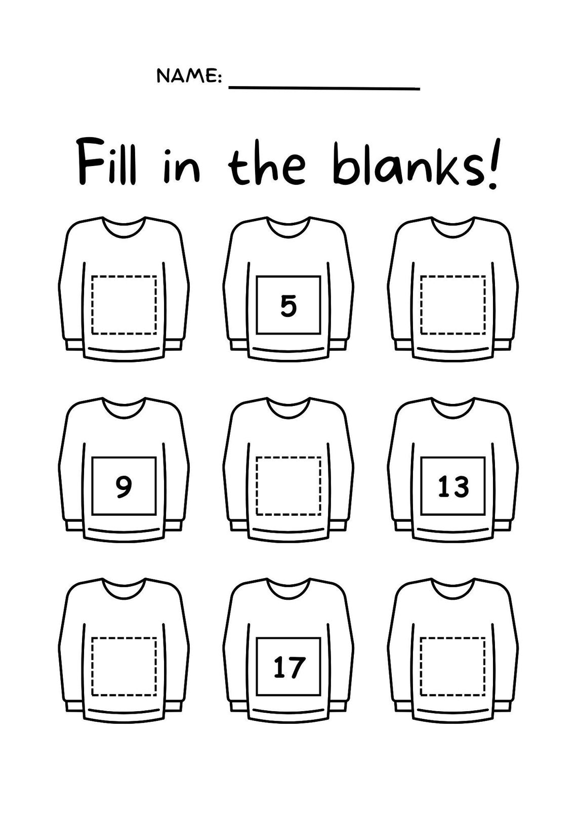 Number Pattern Worksheets: Fill in the Blanks, Kindergarten & 1st Grade ...