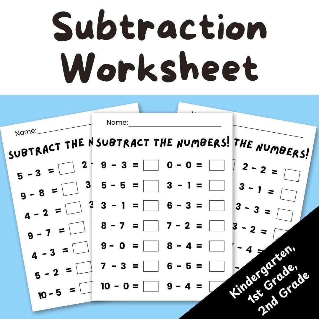 10 Subtraction Worksheets - Fill in the Blanks, Printable Math ...