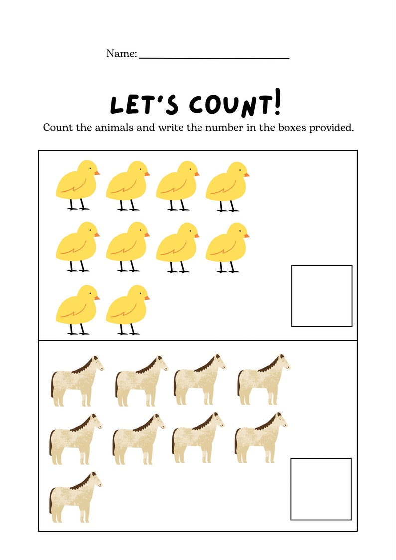 Kids Learning Printables Starter Pack, Count Numbers 1 to 10 Exercise ...