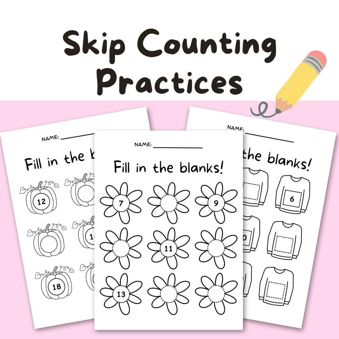 Number Pattern Worksheets: Fill in the Blanks, Kindergarten & 1st Grade ...
