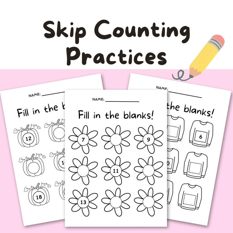 Number Pattern Worksheets: Fill in the Blanks, Kindergarten & 1st Grade ...