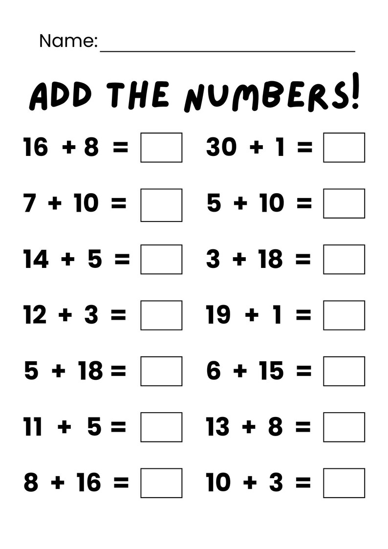 Two-digit Addition Worksheets Printable | 10 Fill-in-the-blanks Math ...