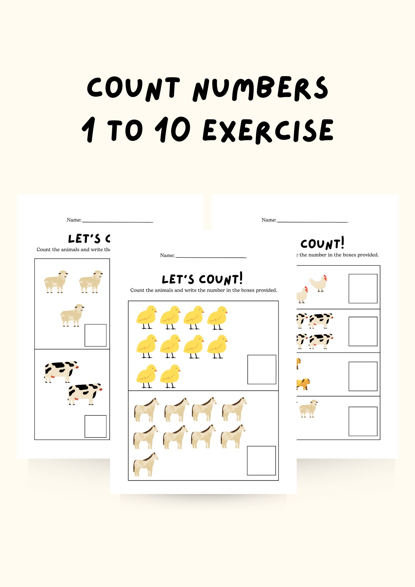 Kids Learning Printables Starter Pack, Count Numbers 1 to 10 Exercise ...
