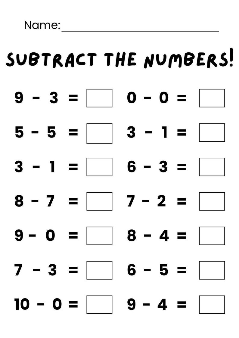 10 Subtraction Worksheets - Fill in the Blanks, Printable Math ...