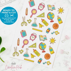 School Supplies Clipart Sticker Set, PNG Files, Ruler, Pencils, Cute ...