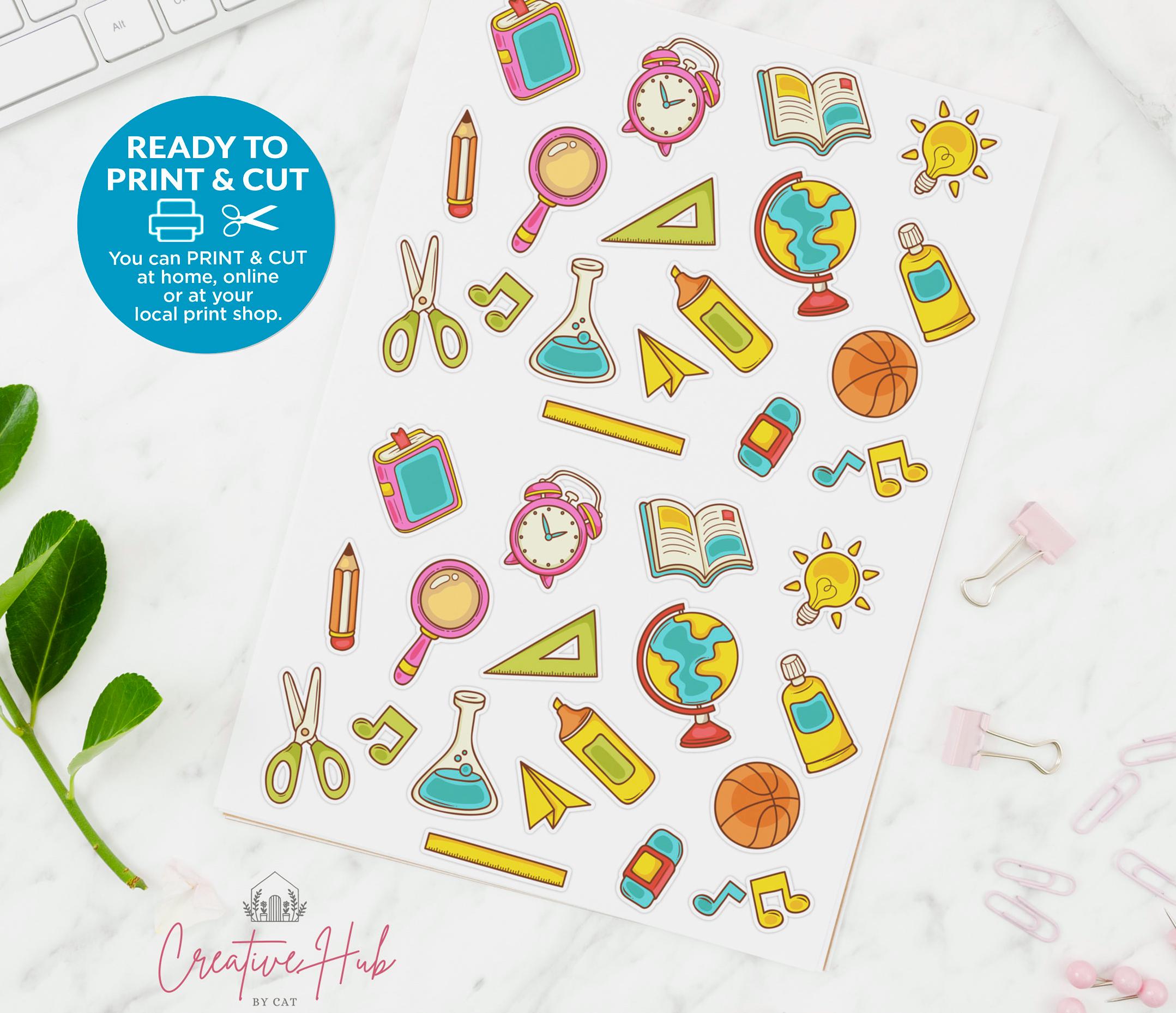 School Supplies Clipart Sticker Set, PNG Files, Ruler, Pencils, Cute ...
