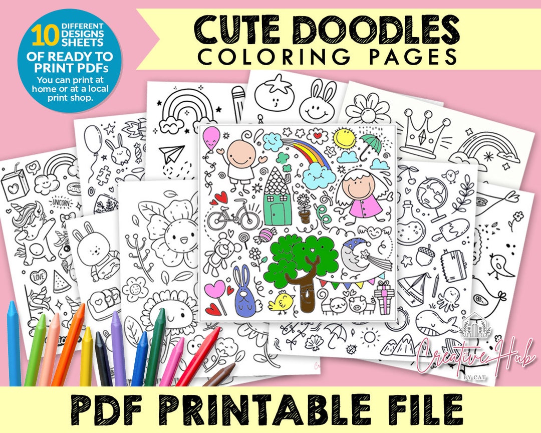 10 Cute Doodles Coloring Sheets for Kids Digital Download - Etsy