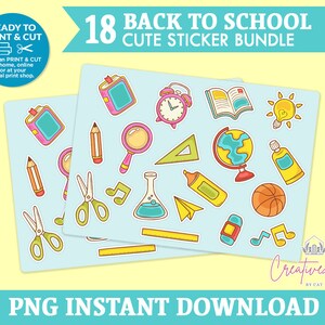 School Supplies Clipart Sticker Set, PNG Files, Ruler, Pencils, Cute ...