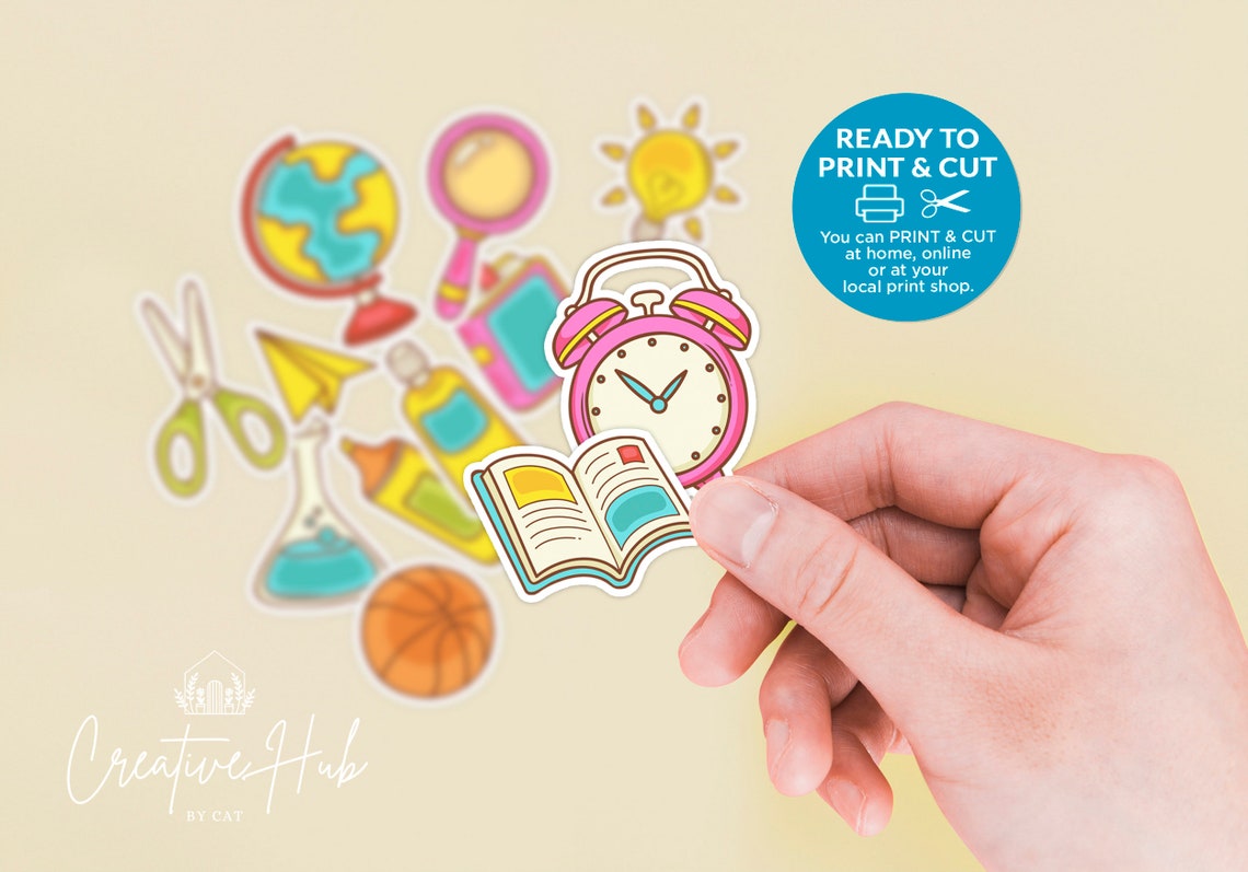 School Supplies Clipart Sticker Set, PNG Files, Ruler, Pencils, Cute ...