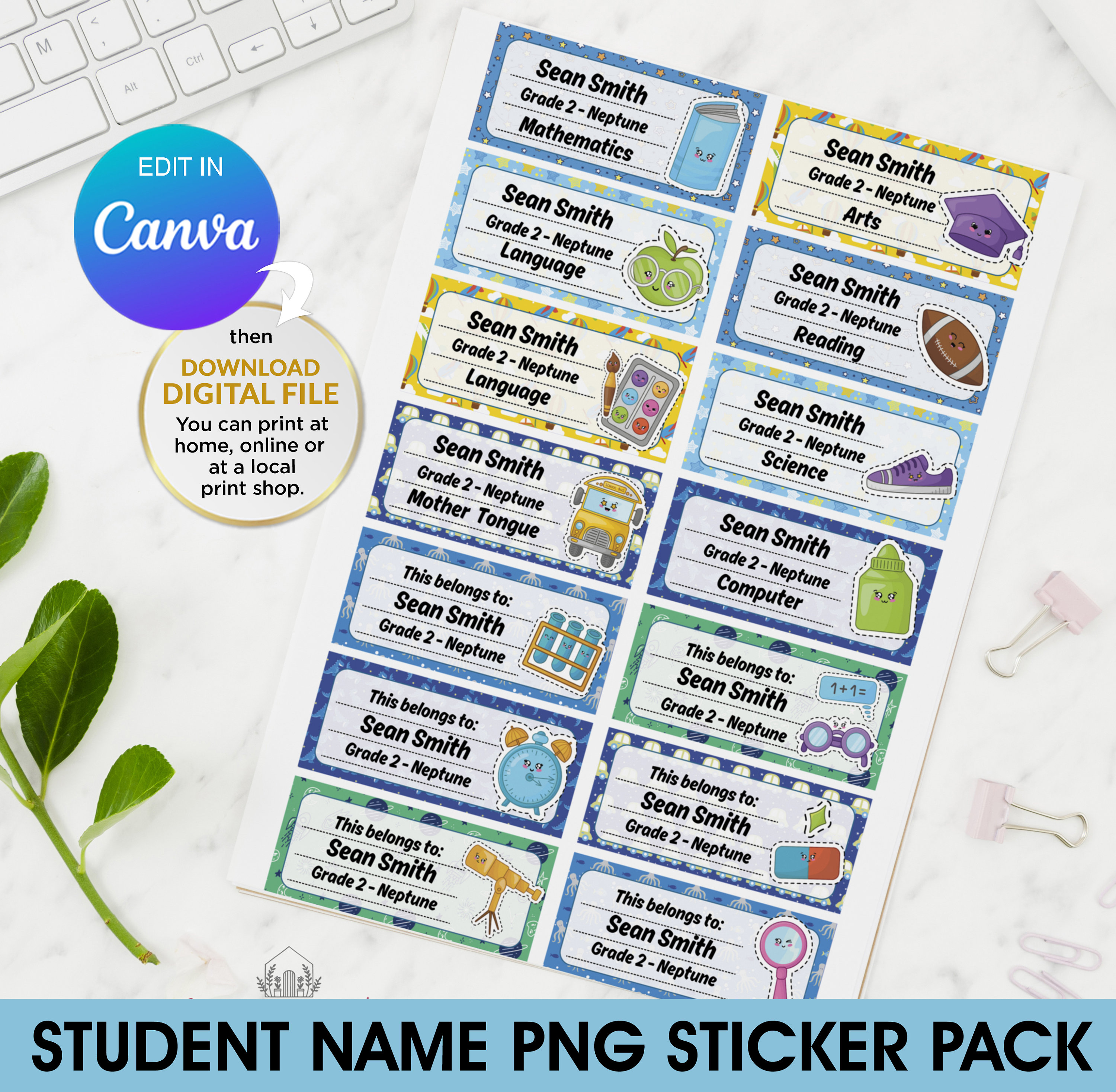Student Name Sticker Template, Student Name Sticker Printable Template ...
