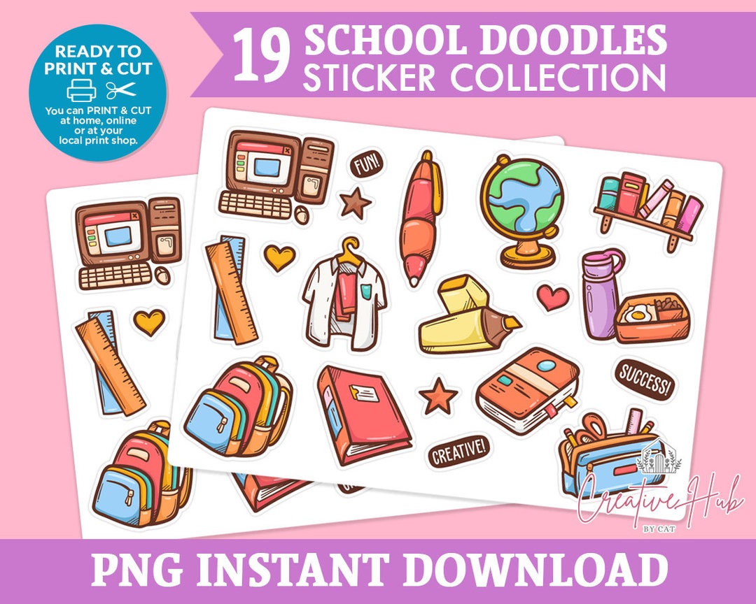 School Supplies Clipart Sticker Set, PNG Files, Ruler, Pencils, Cute ...