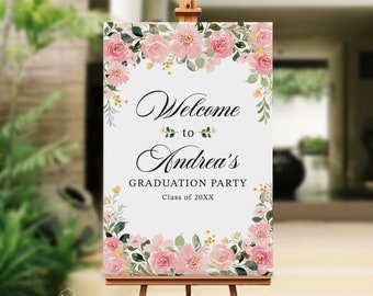 Pink Gold Graduation Party Welcome Sign, Watercolor Graduation Welcome ...