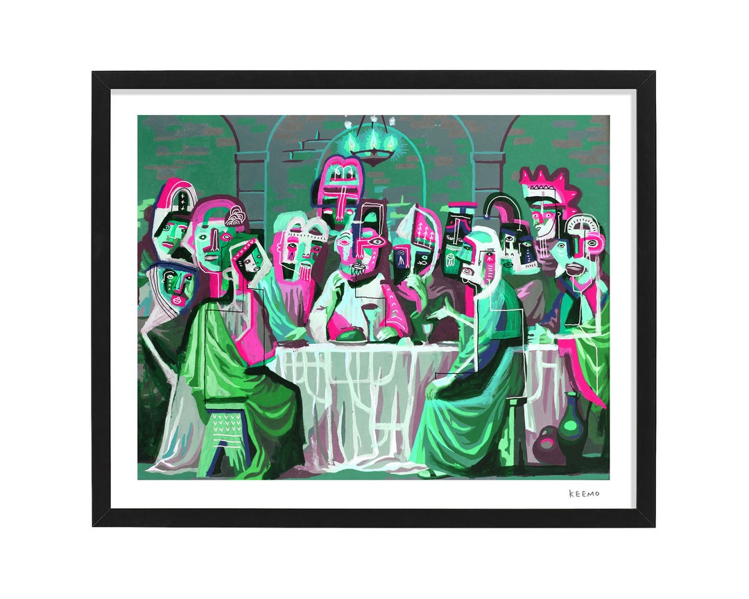 Keemo Signed Wall Fine Art Print | the Last Supper Green & Pink | Frame ...