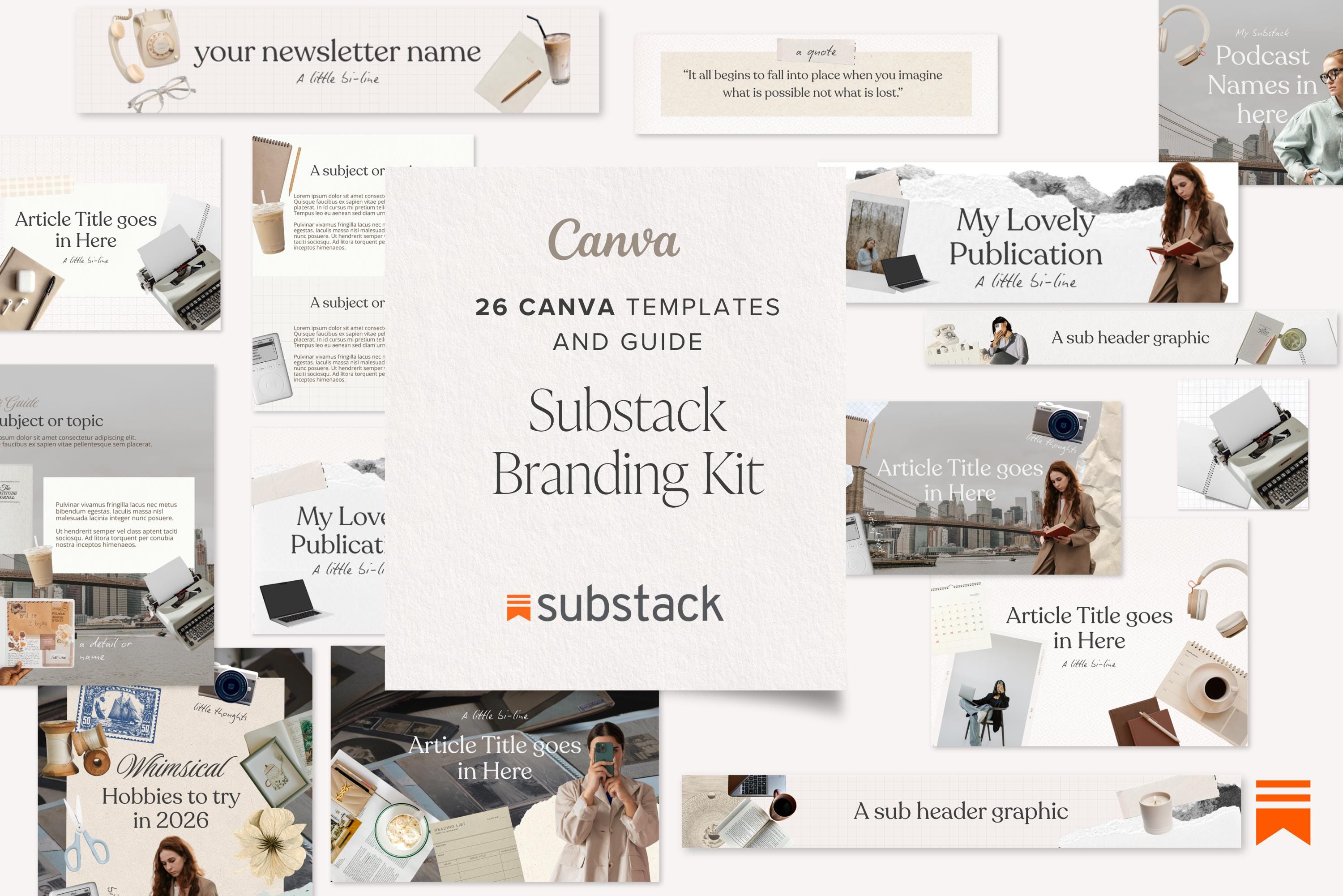 Substack Branding Kit Canva Templates - Scrapbook Style Newsletter ...