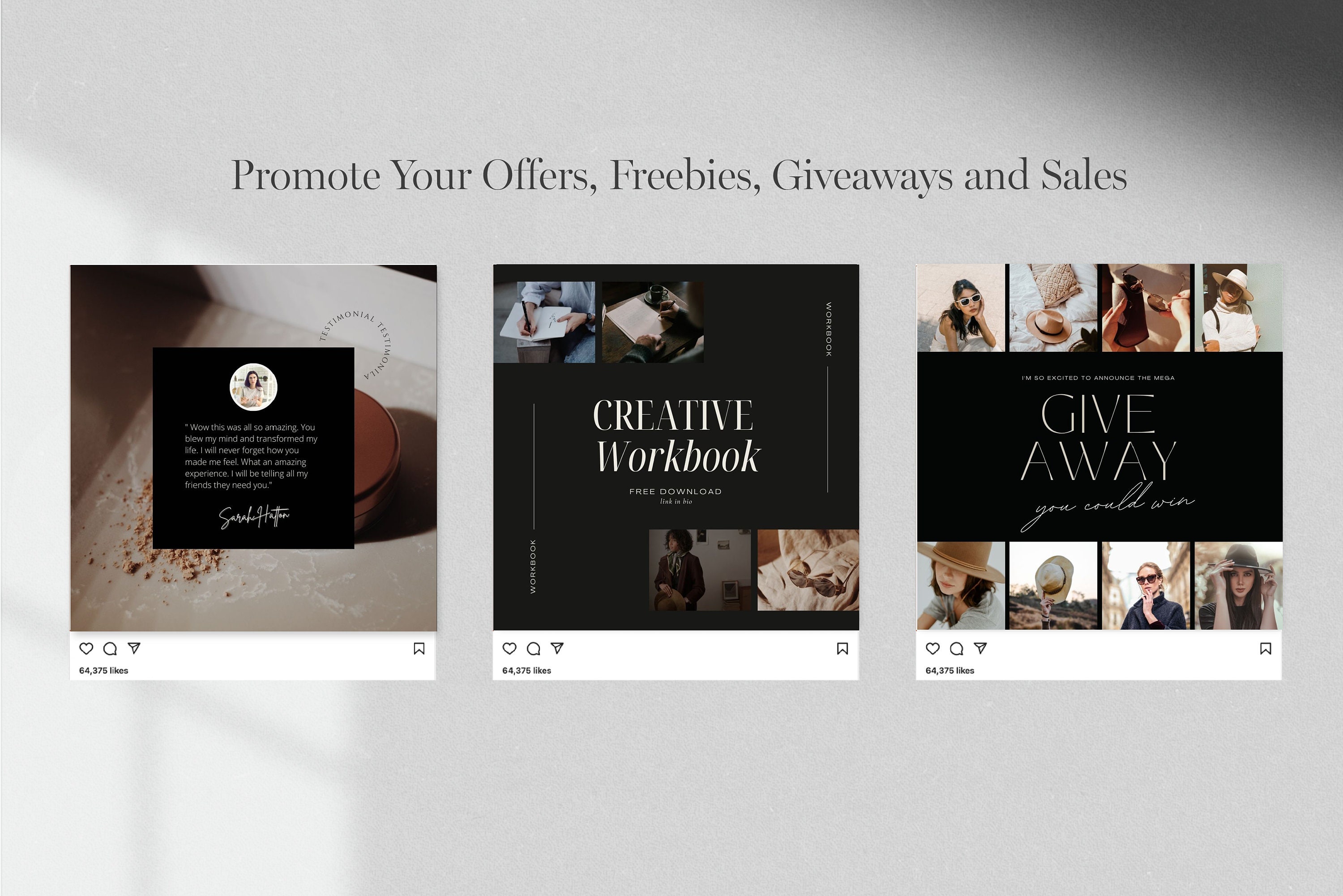 Dark Mode Instagram Promotional Canva Templates 100 Luxury Feed and ...
