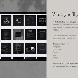 Instagram Shareable Canva Templates 200 Dark Black Luxury Feed and ...