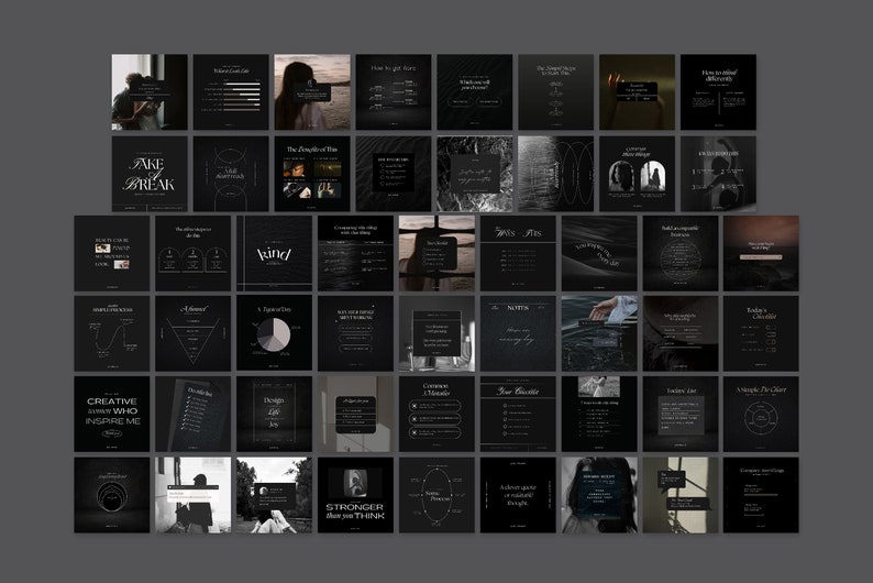 Instagram Shareable Canva Templates 200 Dark Black Luxury Feed and ...