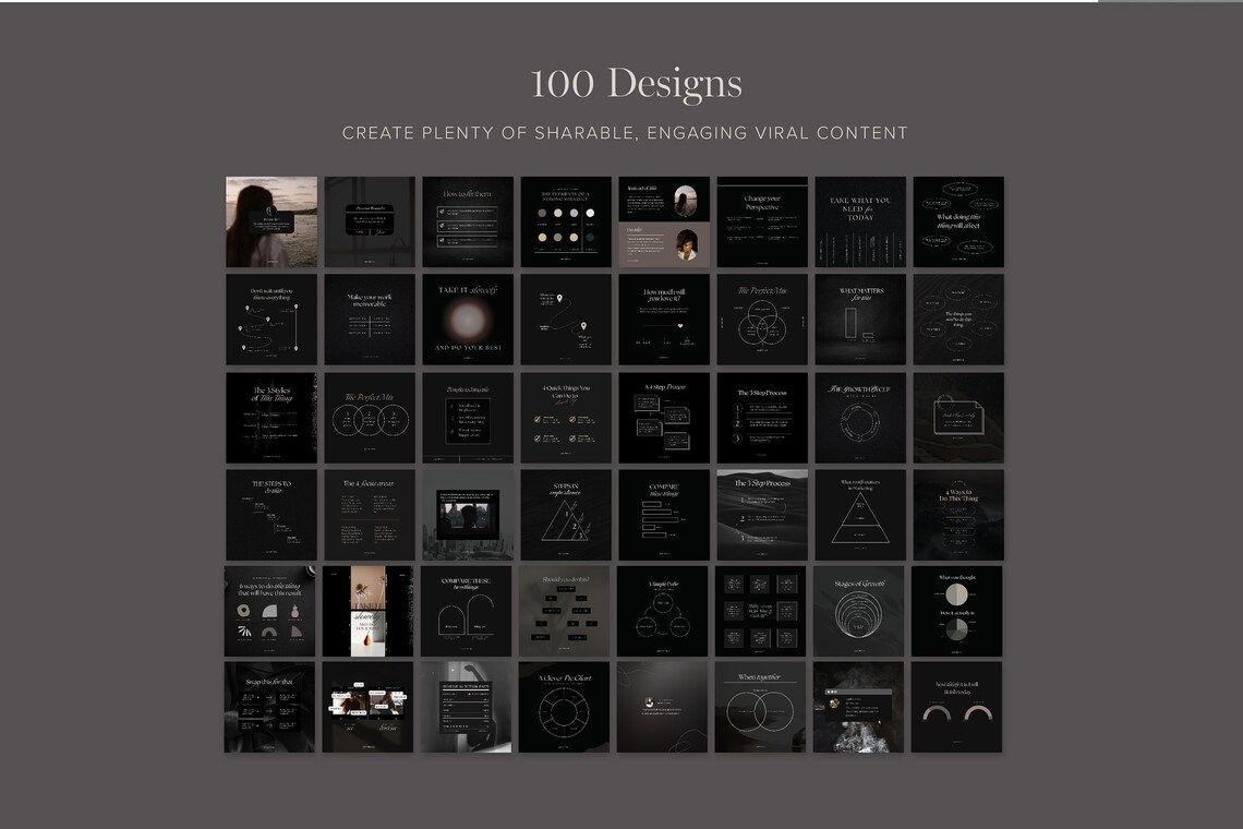 Instagram Shareable Canva Templates 200 Dark Black Luxury Feed and ...