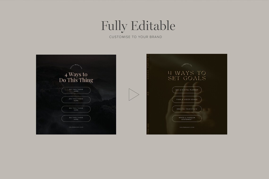 Instagram Shareable Canva Templates 200 Dark Black Luxury Feed and ...
