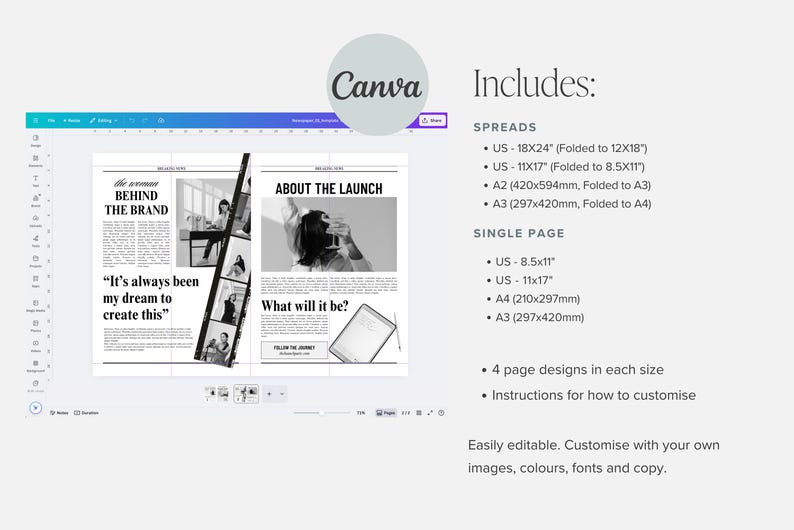 Canva Business Brand Newspaper Template, Editable Newspaper ...