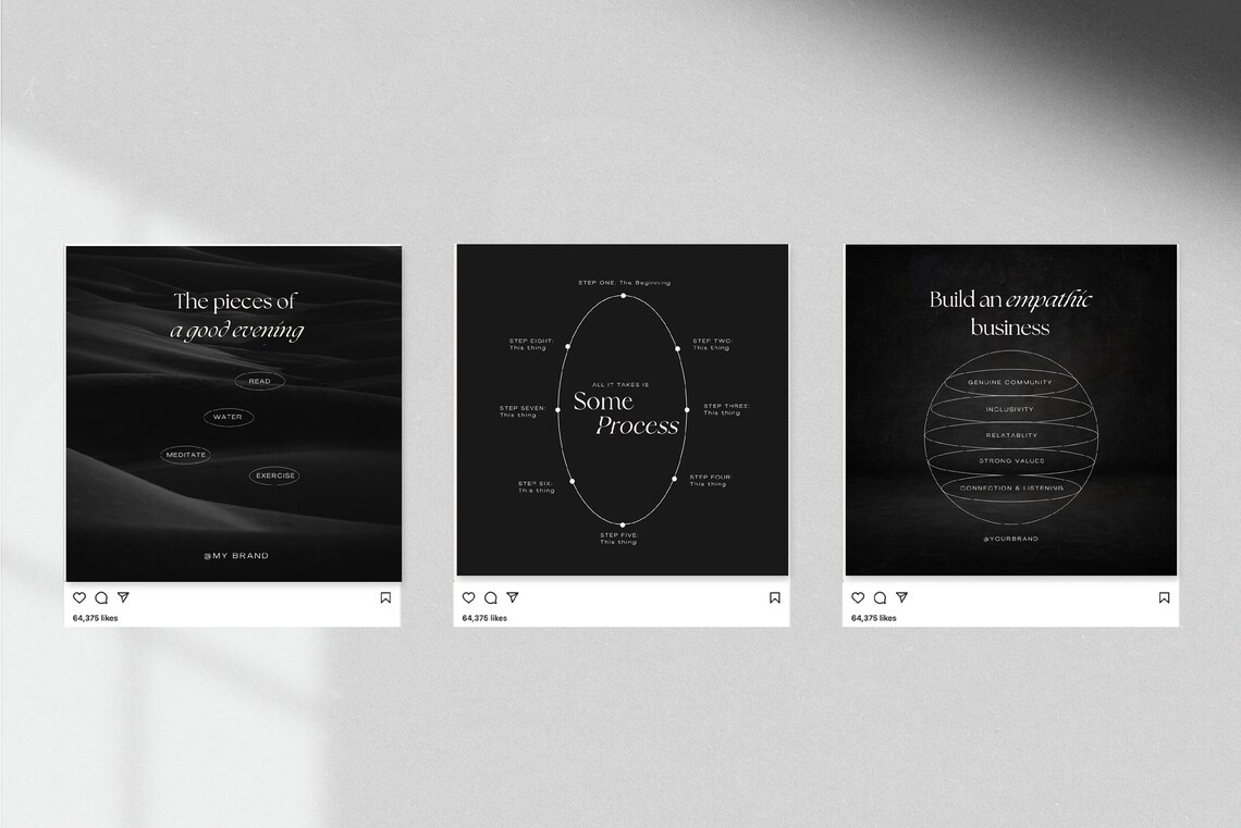 Instagram Shareable Canva Templates 200 Dark Black Luxury Feed and ...