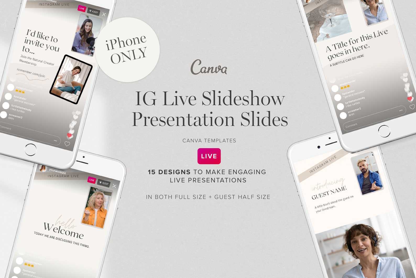 Instagram Live Presentation Slides Templates for Canva | Livestream ...
