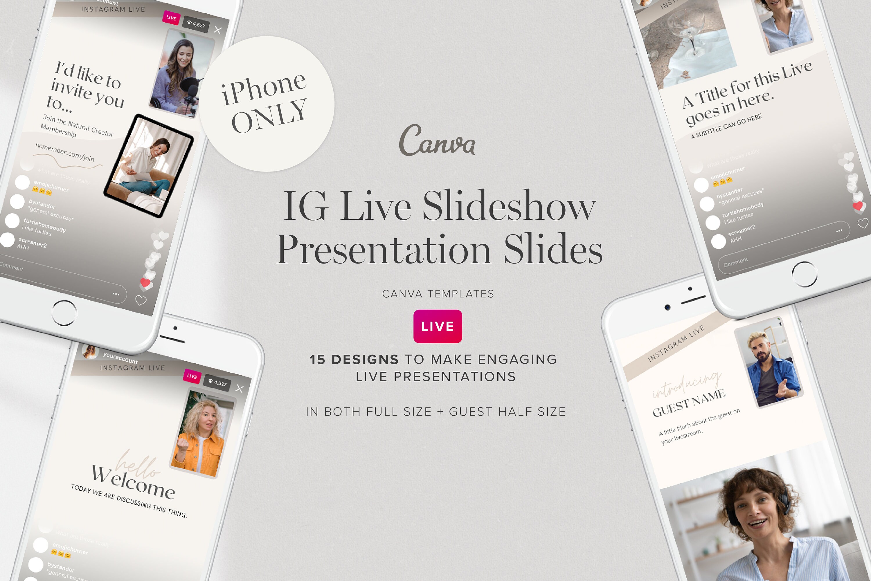 Instagram Live Presentation Slides Templates for Canva | Livestream ...