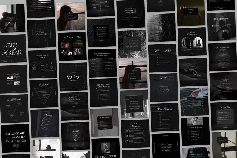 Instagram Shareable Canva Templates 200 Dark Black Luxury Feed and ...