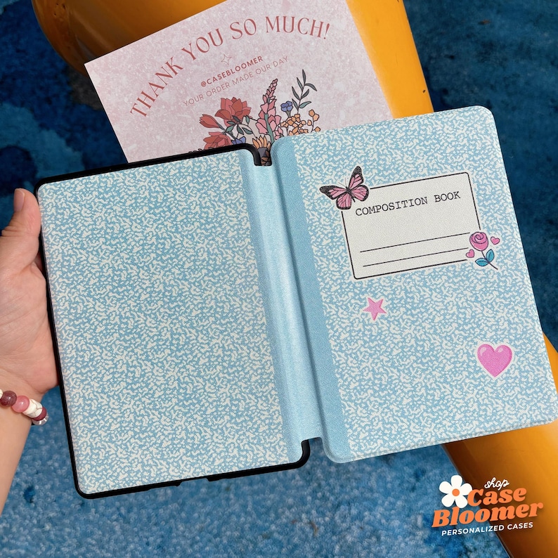 Blue Composition Book Custom Name Kindle Case for Paperwhite 12th ...
