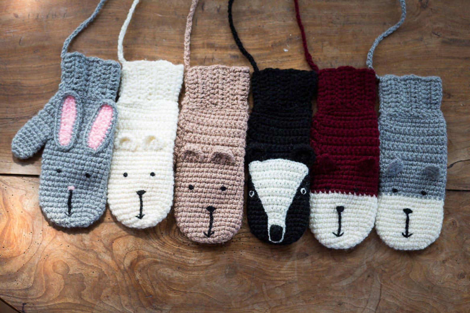 Animal Mittens With String Handmade Crochet for Children and Adults - Etsy