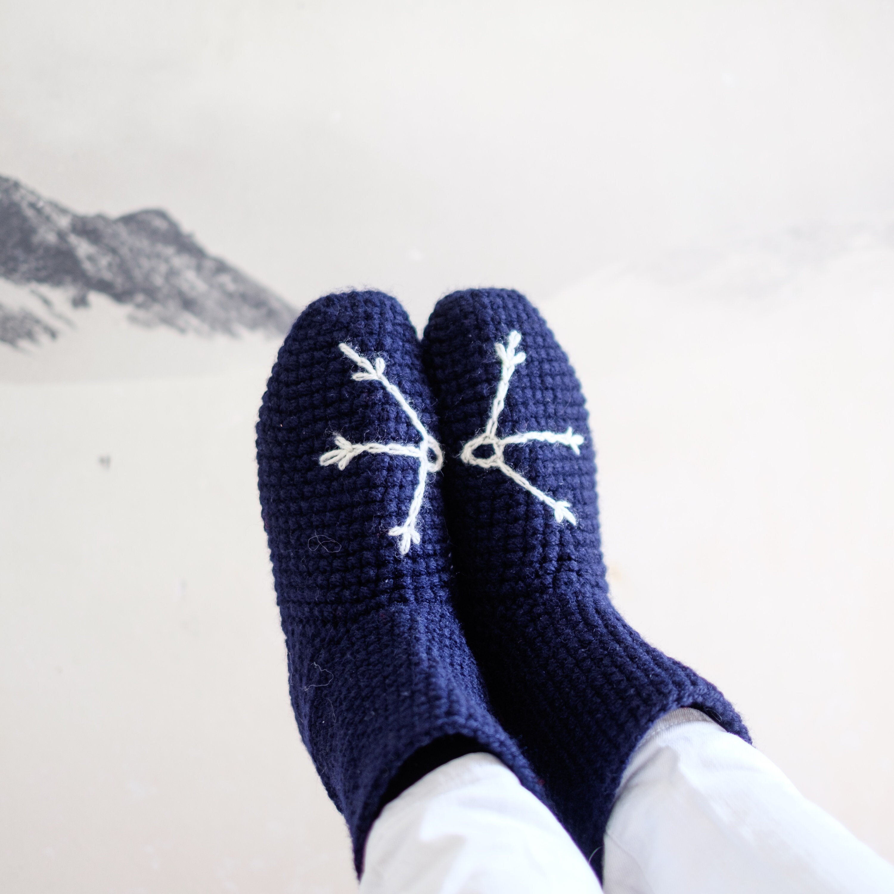 Slipper Socks With Snowflake Design Plum Navy Grey Bright - Etsy