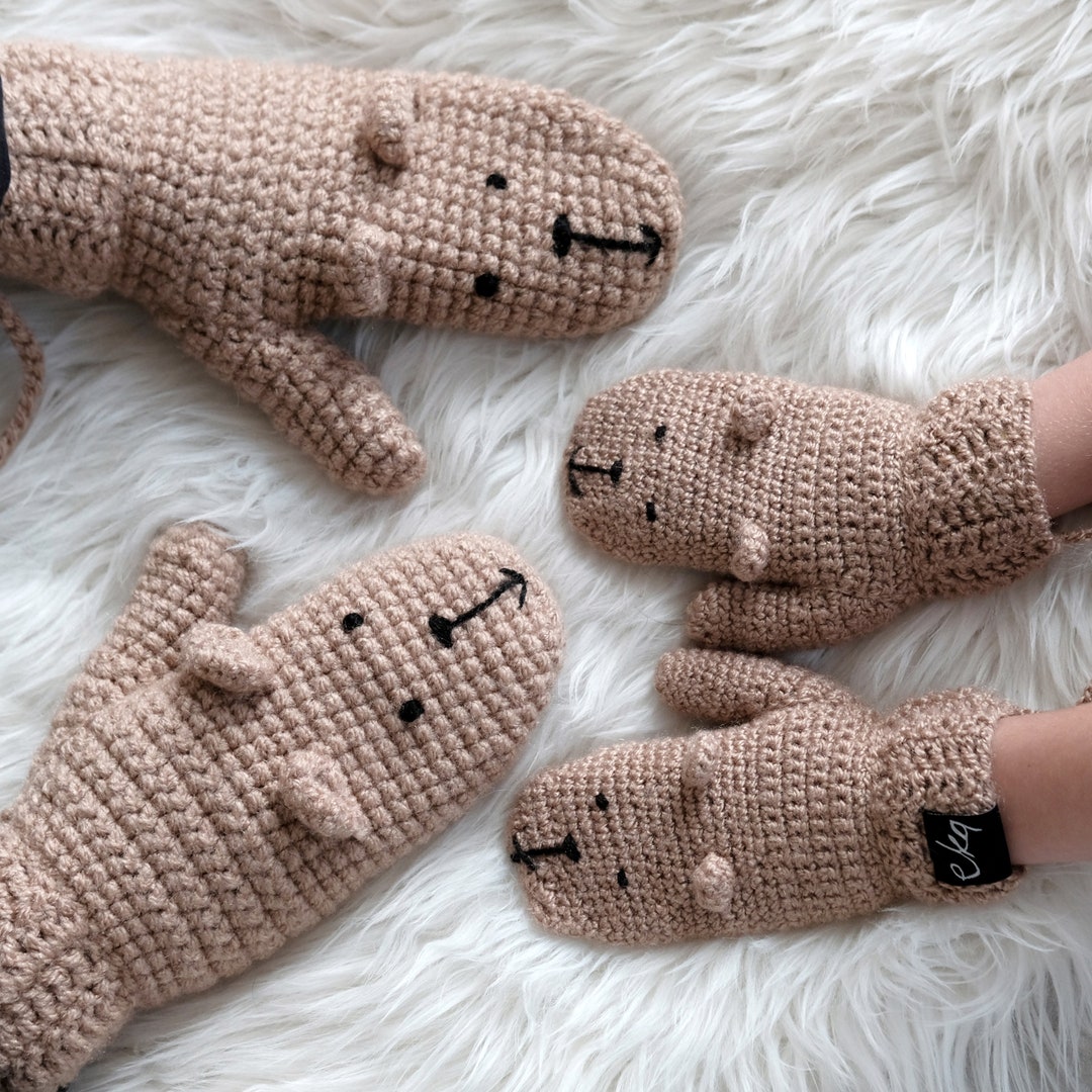 Bear Mittens With String Handmade Crochet for Children and Adults - Etsy UK