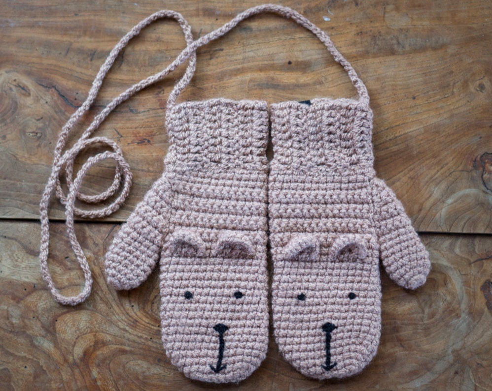 Adult Animal Mittens With String - Fox, Rabbit, Wolf, Badger, Polar ...