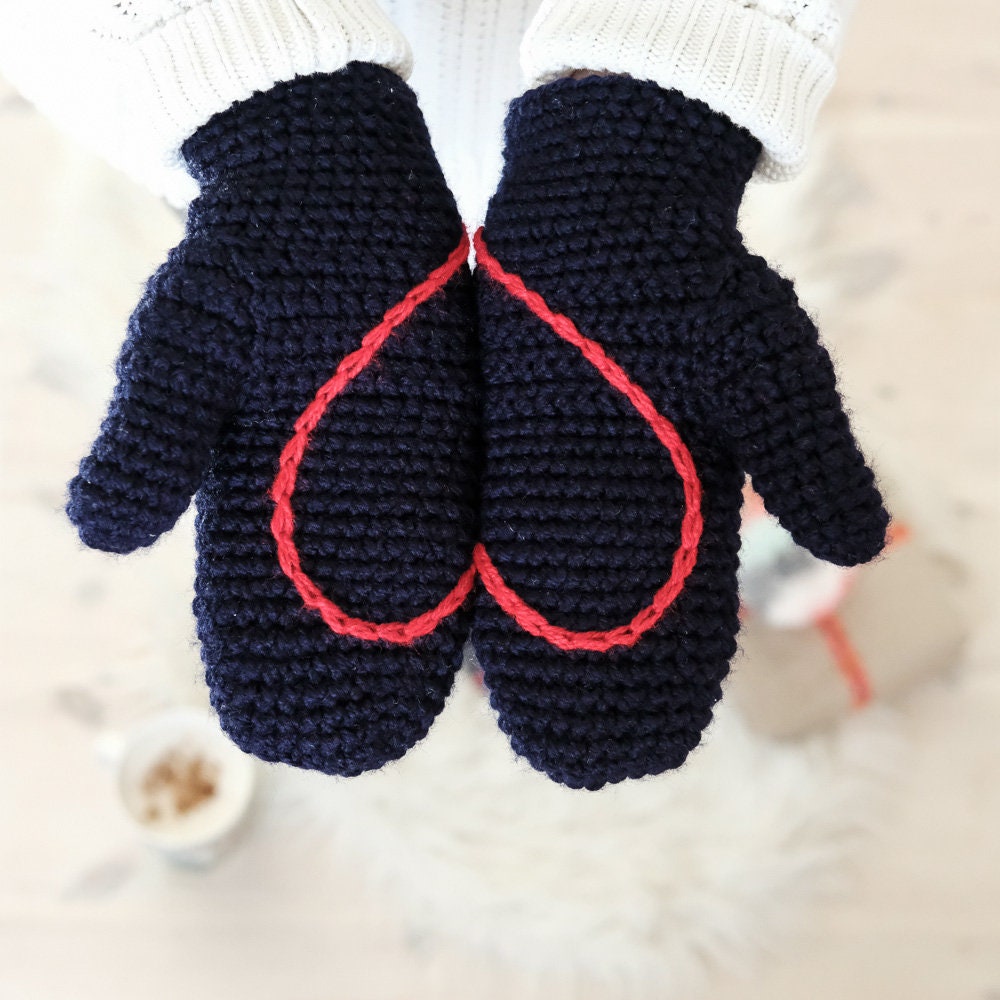 Mittens With Heart Crochet Pattern PDF - UK and US Terminology - Etsy