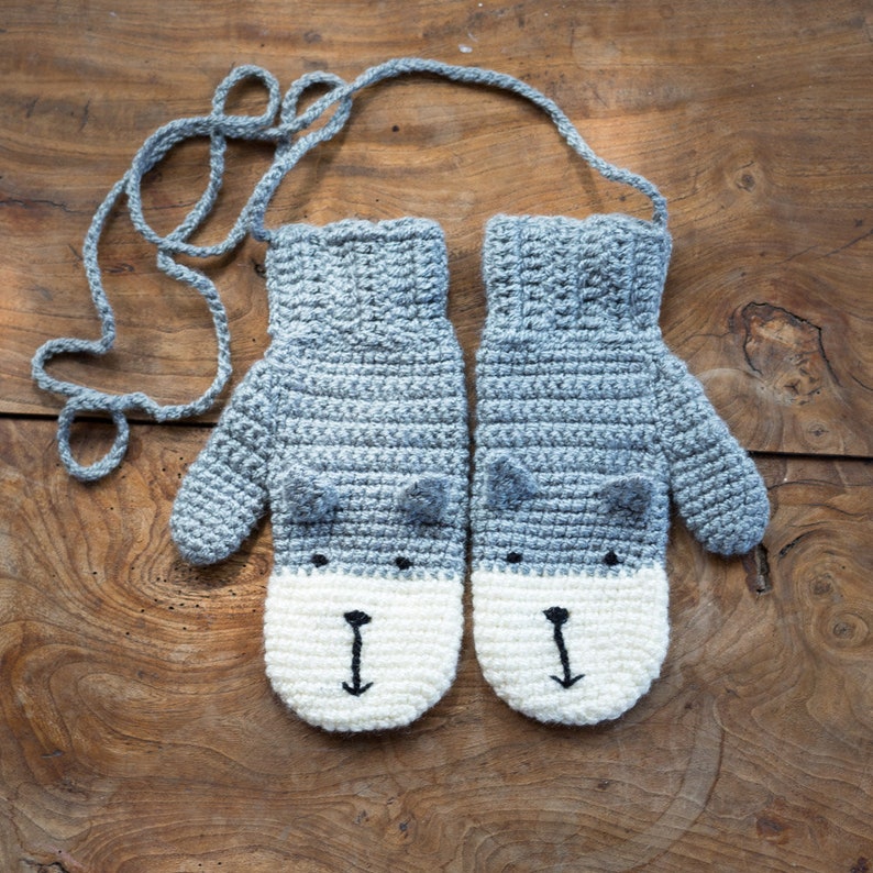 Adult Animal Mittens With String - Fox, Rabbit, Wolf, Badger, Polar ...