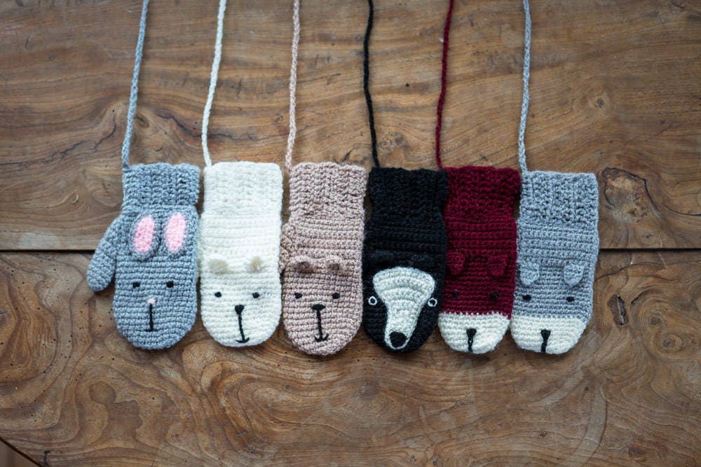 Animal Mittens With String Handmade Crochet for Children and - Etsy