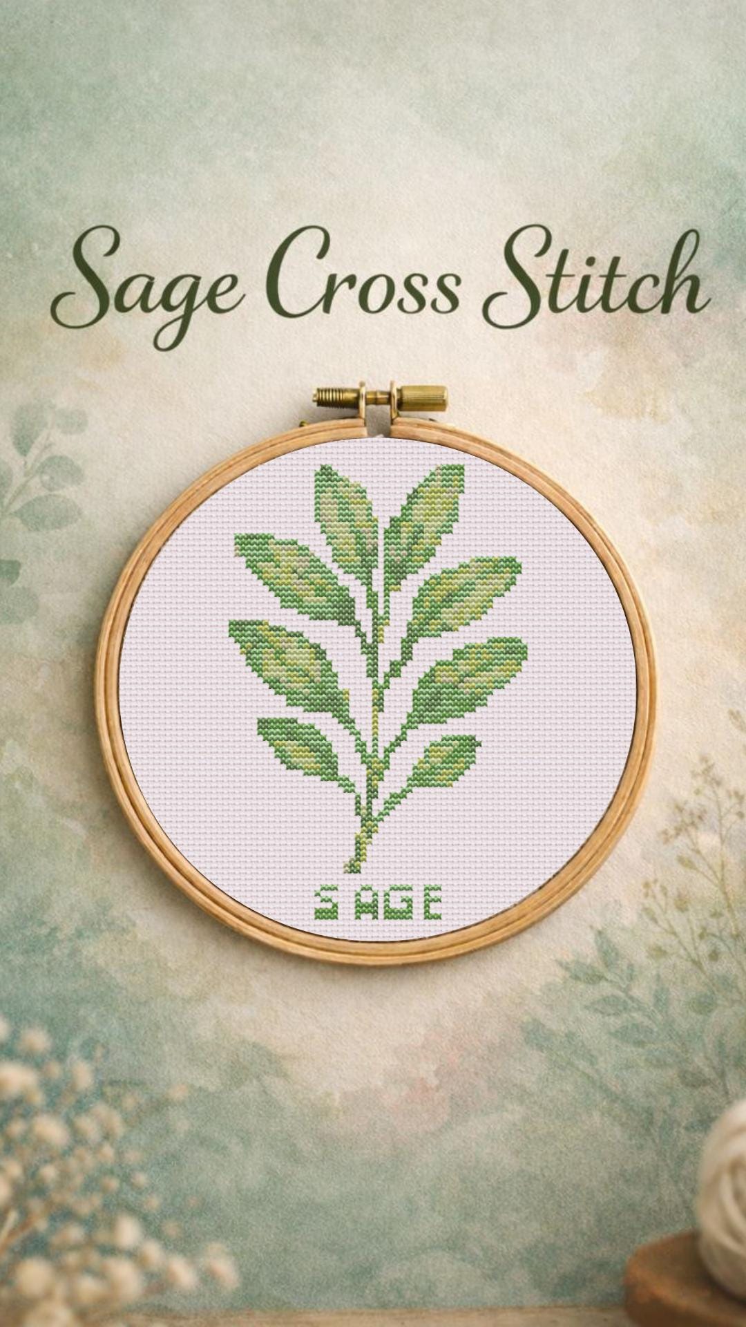 Sage Cross Stitch Pattern - Herbal Watercolor Xstitch Design - Etsy
