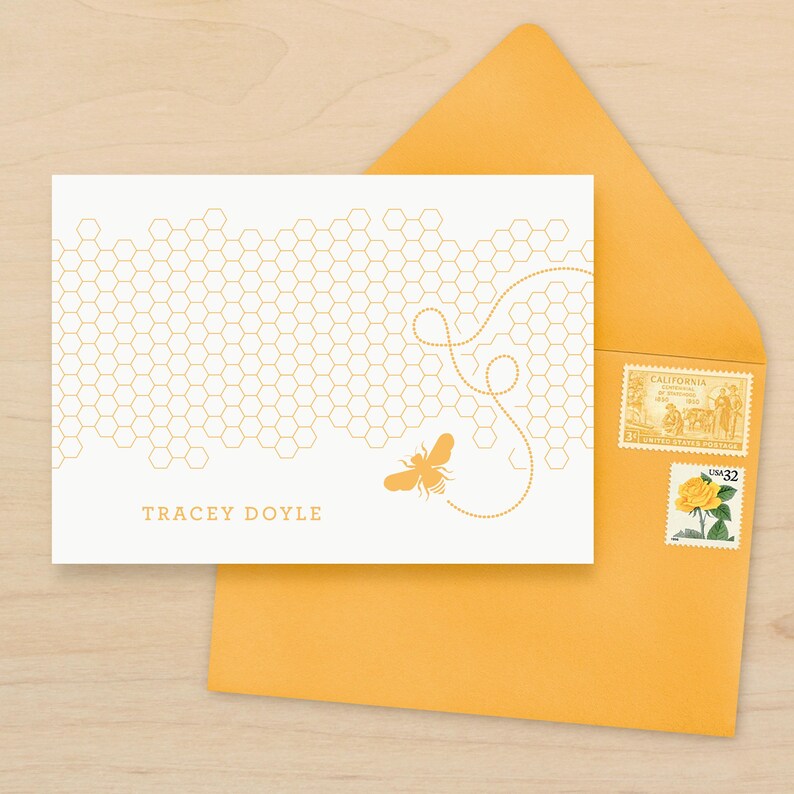 Personalized Notecard Set | Honeycomb Bee Personalized Stationery for ...