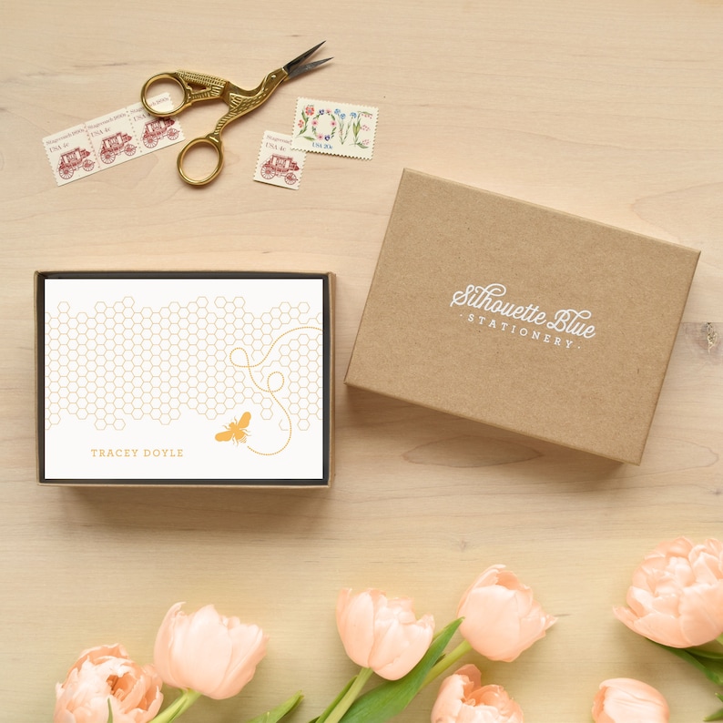 Personalized Notecard Set | Honeycomb Bee Personalized Stationery for ...