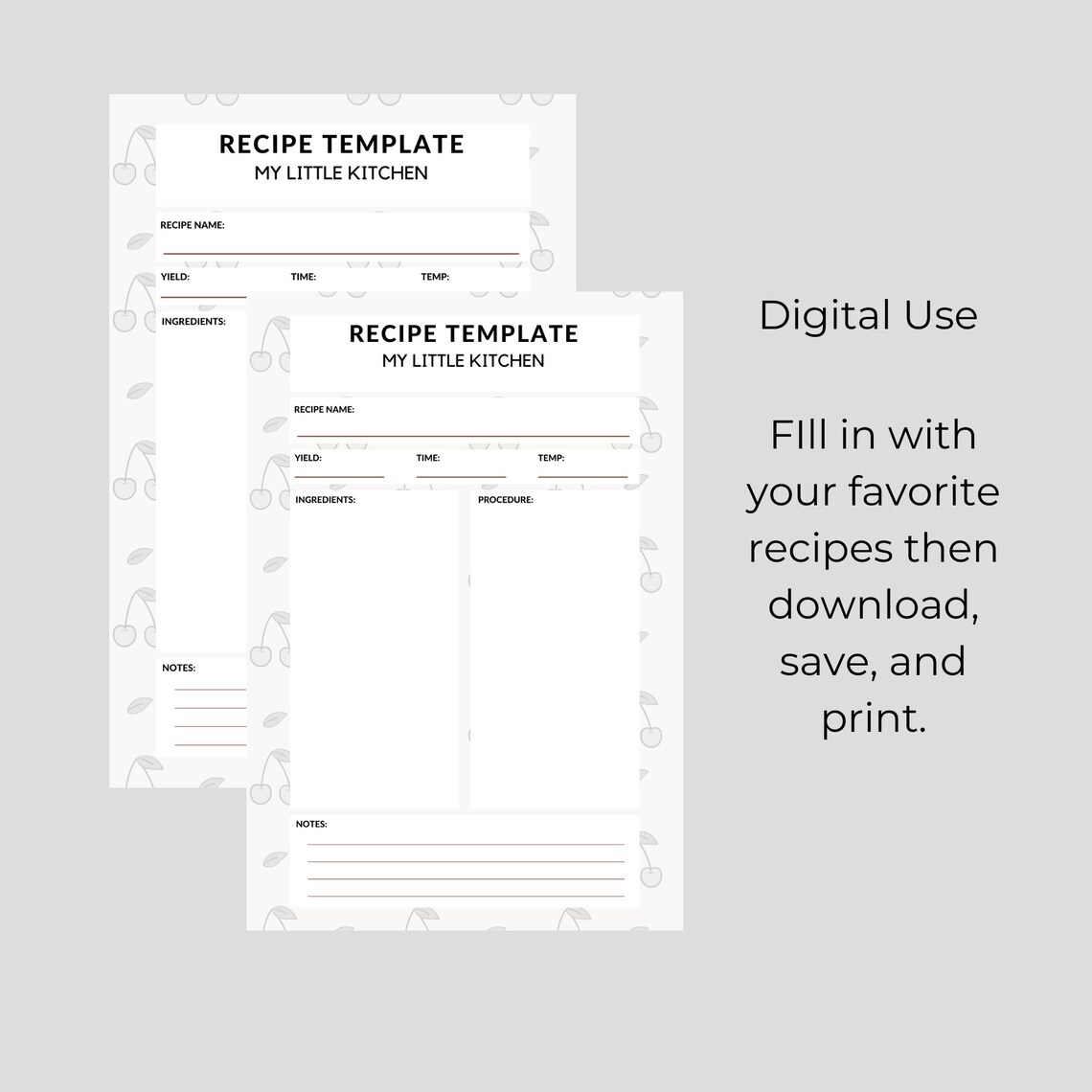 Editable Template Recipe Template Recipe Card Template Meal Planner ...