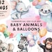 Cute Baby Animals & Balloons Watercolor Clip Art in 300 DPI. Get 32 ...