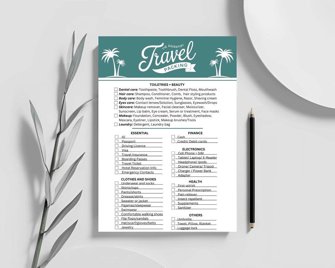 Ultimate Travel Packing List – Printable Green Checklist for Vacation ...