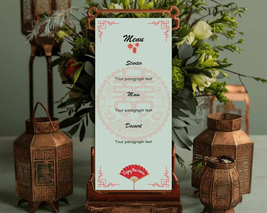 Chinese Wedding Menu Template - Elegant 2-page Design for Thank You ...