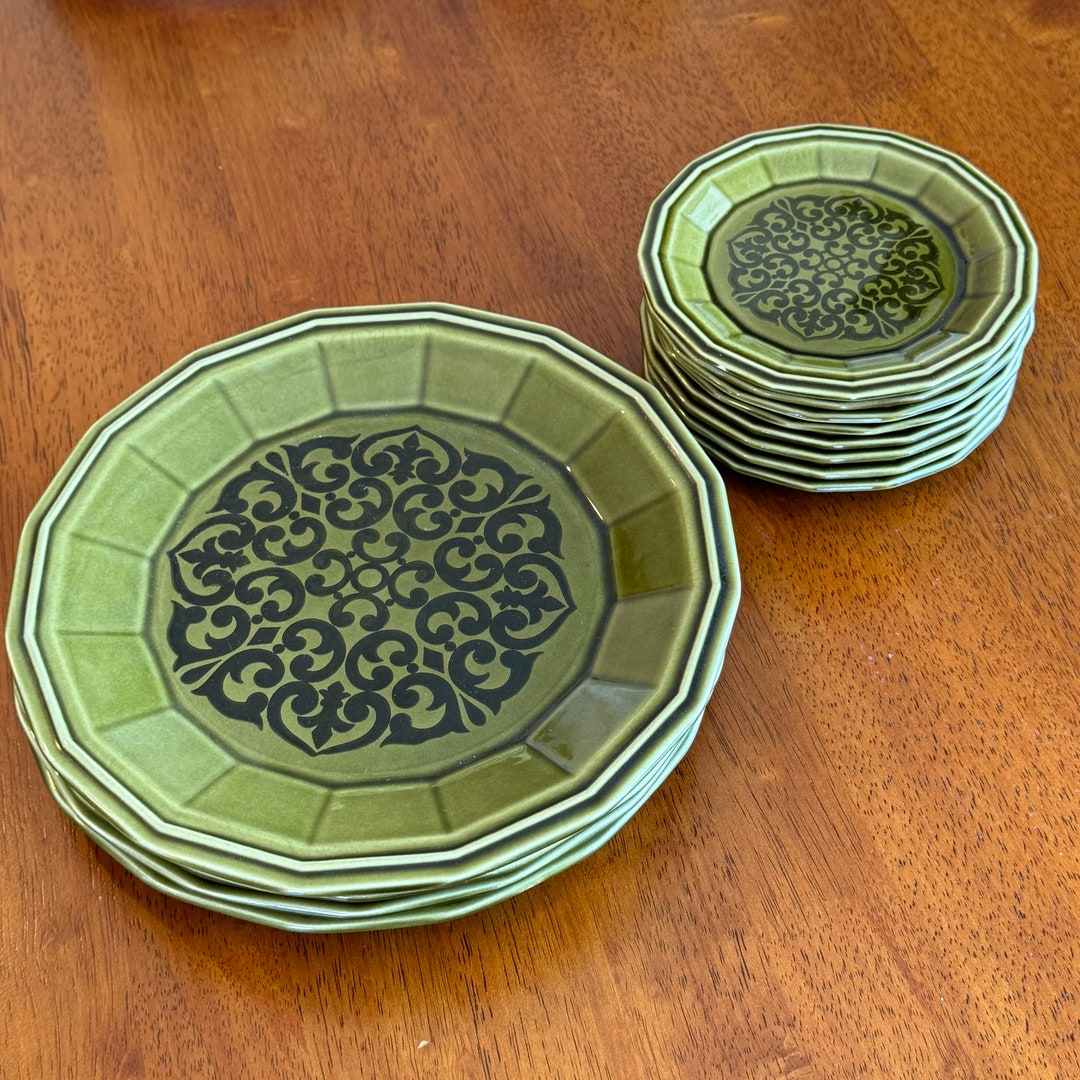 Homer Laughlin Bravado Olive Green Dover Chop Plate and Bread Plate Set ...
