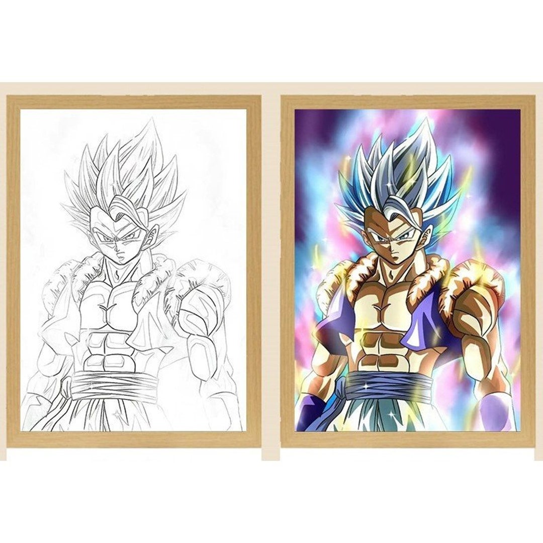 Led Light Painting of a 3D Goku Comic Book Decorates the Desk and ...