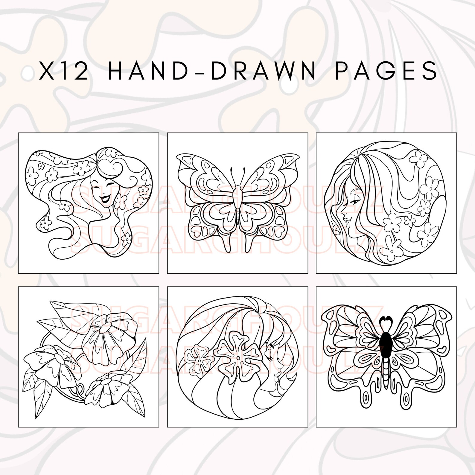 Digital Coloring Book Pages: in Bloom Floral-themed Hand-drawn ...